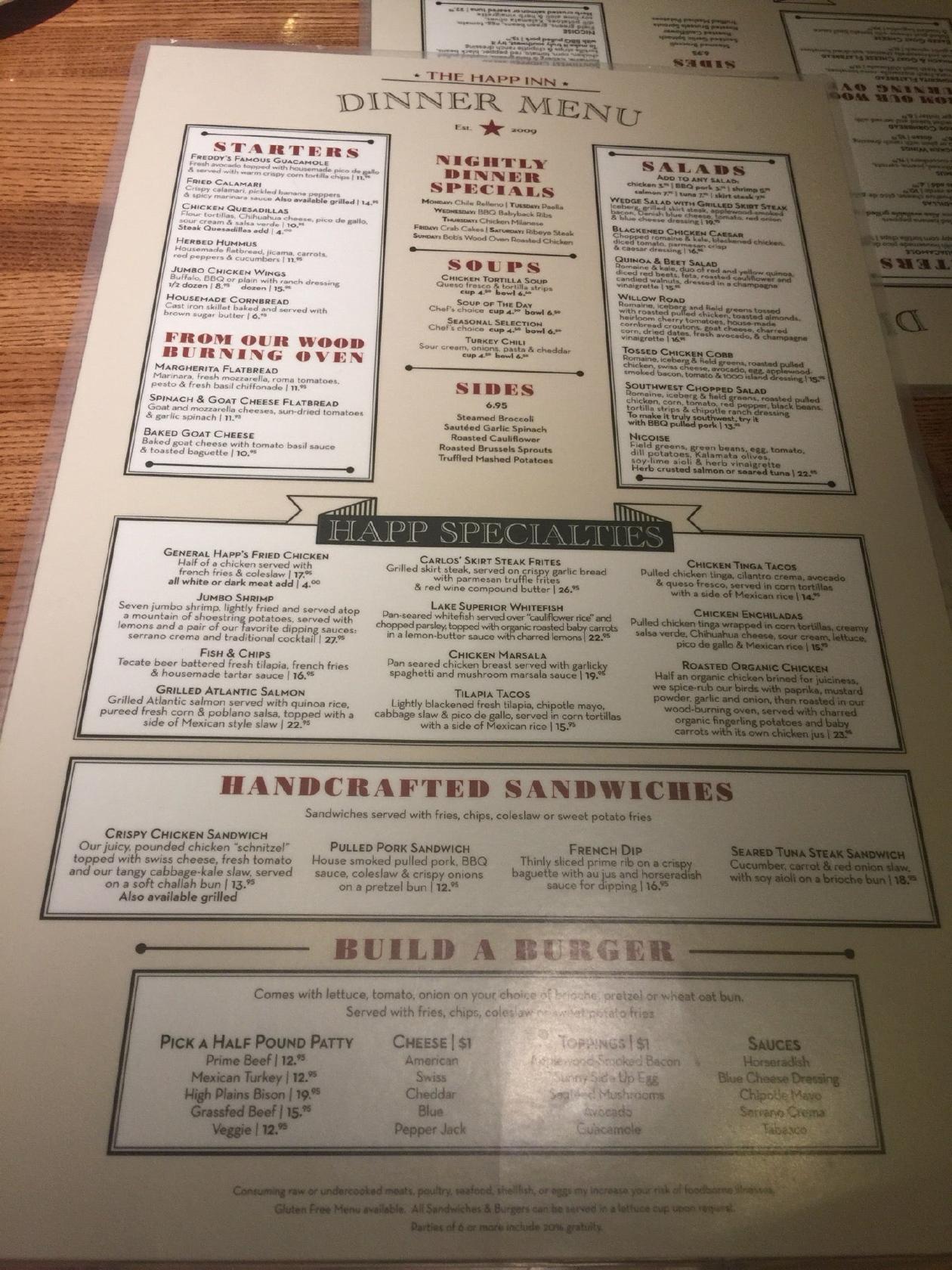 Menu at The Happ Inn Bar & Grill, Northfield