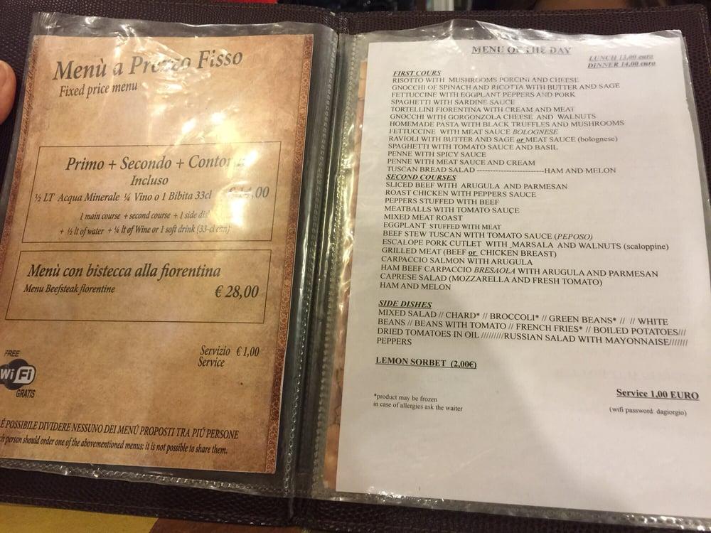Menu da Trattoria da Giorgio ristorante, Firenze