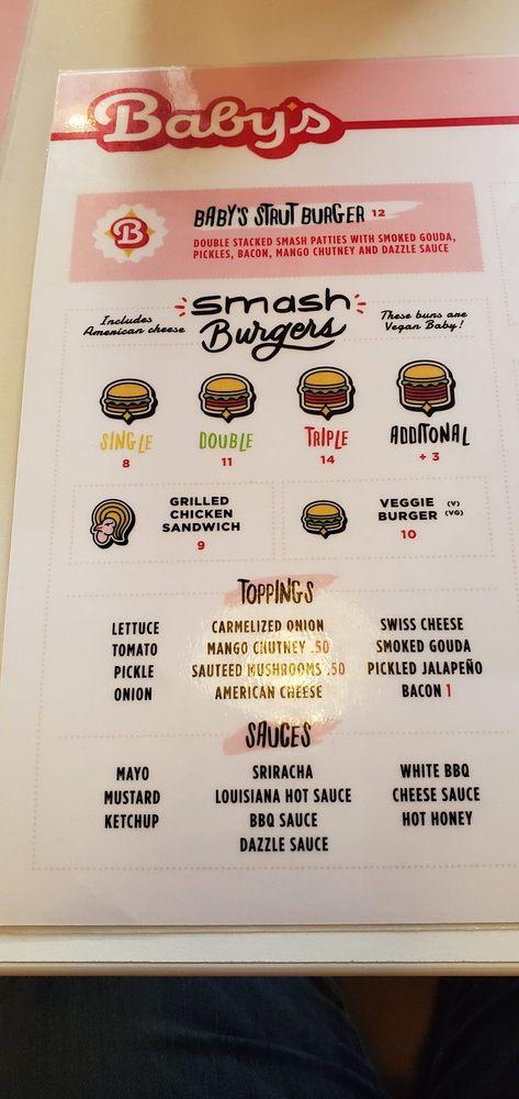 Menu at Baby's pub & bar, Indianapolis