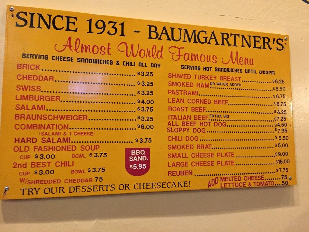 Menu at Baumgartner's Cheese Store & Tavern pub & bar, Monroe