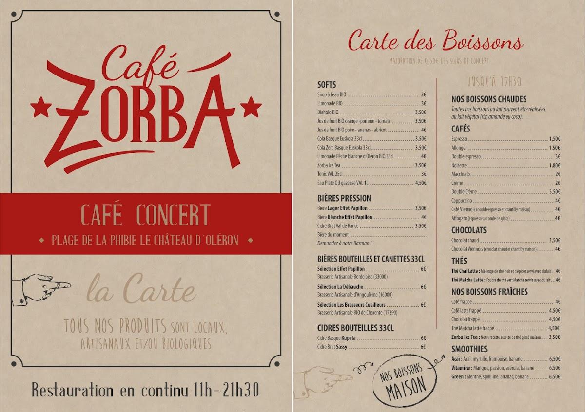 Menu au Café ZORBA, Le Château-d'Oléron