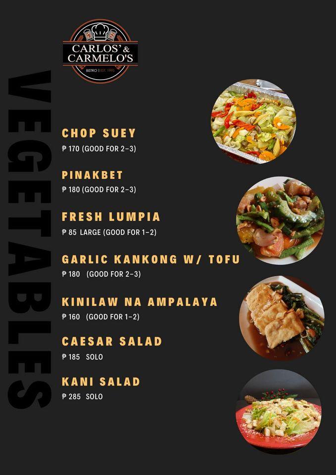 Menu at Carlos' & Carmelo's restaurant, Calbayog City