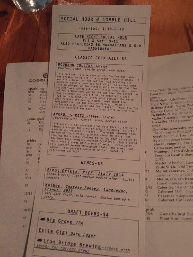 Menu at Cobble Hill Eatery & Dispensary pub & bar, Cedar Rapids