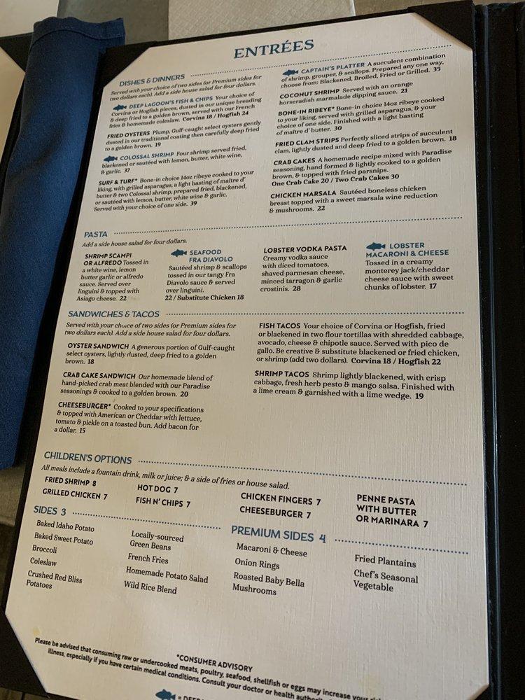 Menu at Deep Lagoon restaurant, Naples, Tamiami Trail N
