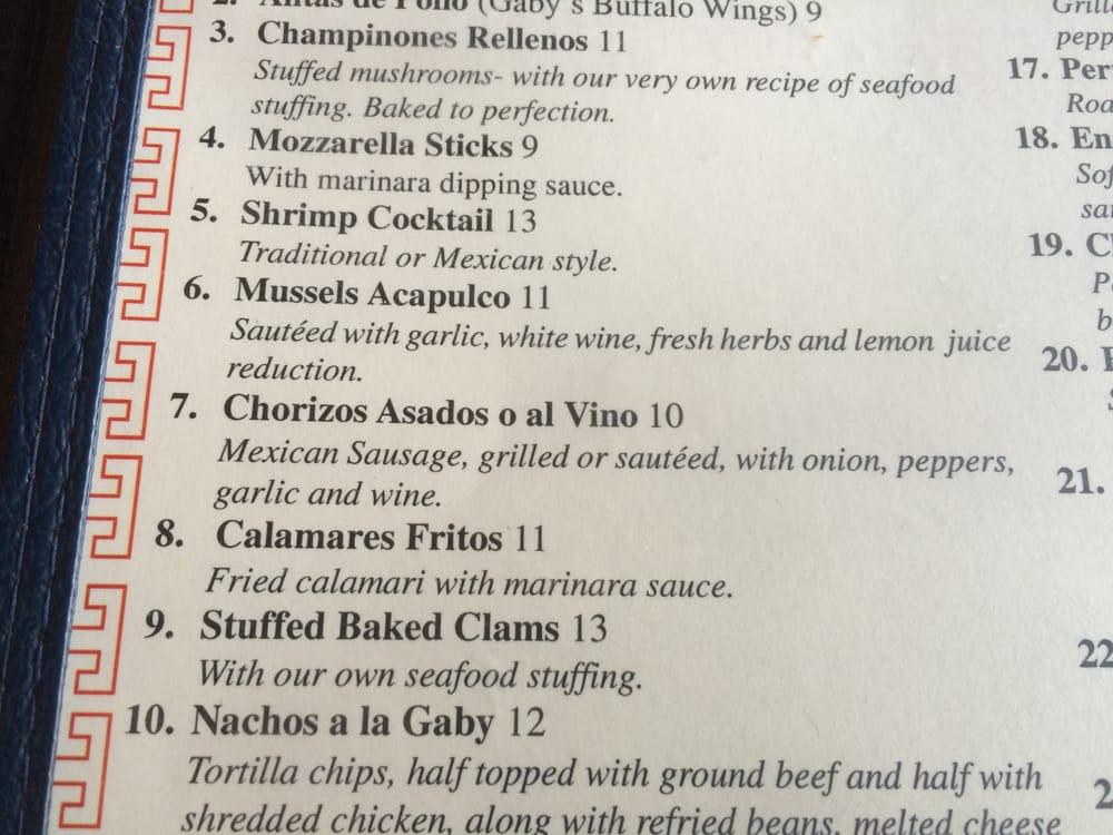 Menu at Gaby's Cafe, Ellenville, 141 Canal St
