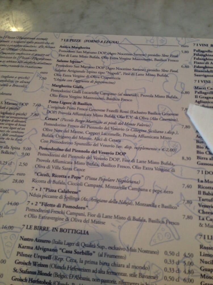 Menu at Gino Sorbillo Lievito Madre al Mare pizzeria, Naples