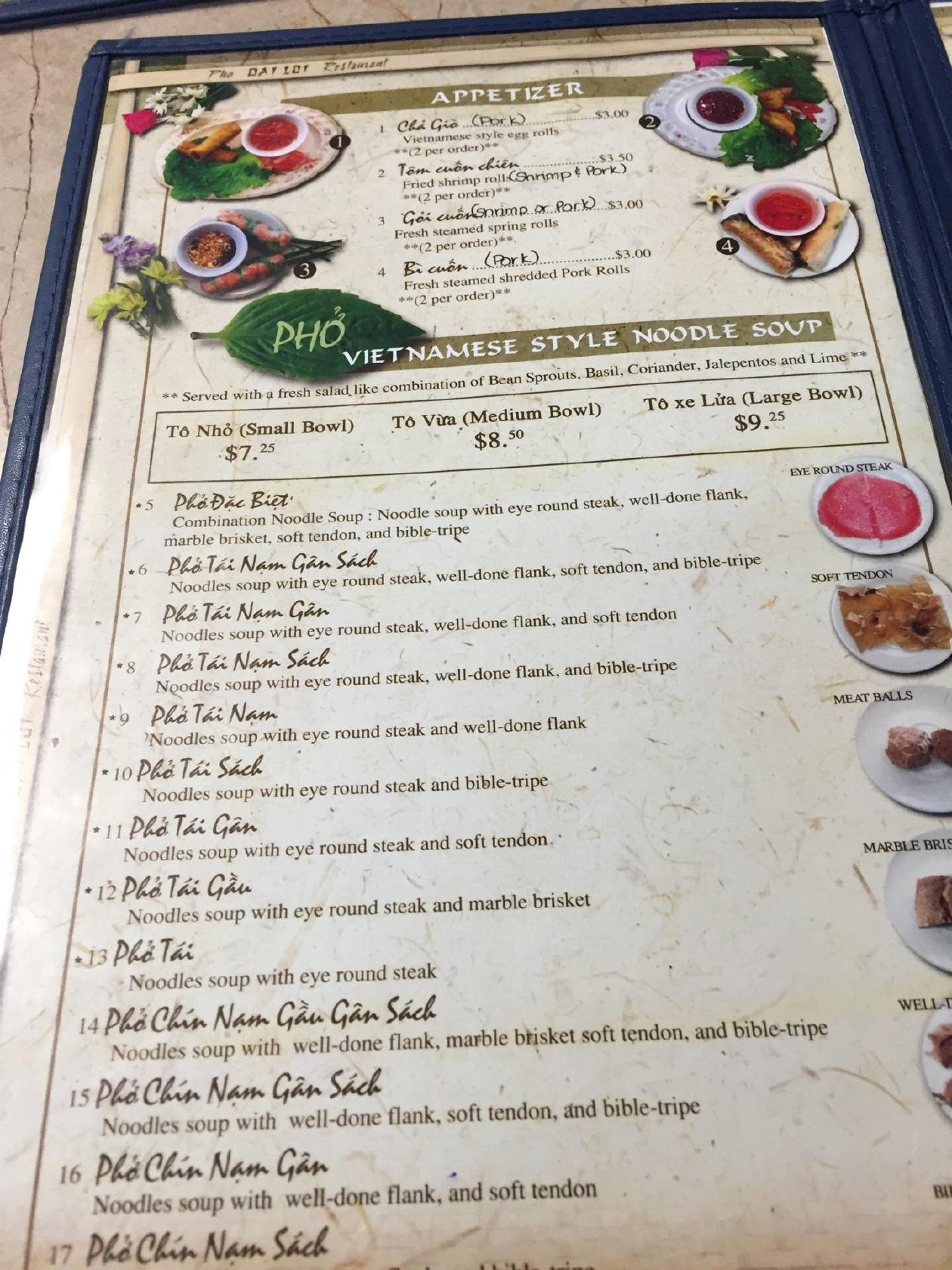 Menu at Pho Dai Loi restaurant, Forest Park, Jonesboro Rd