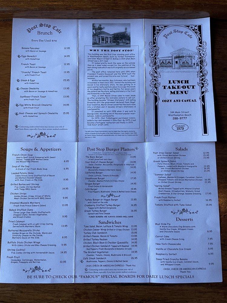 Menu at Post Stop Cafe, Westhampton Beach