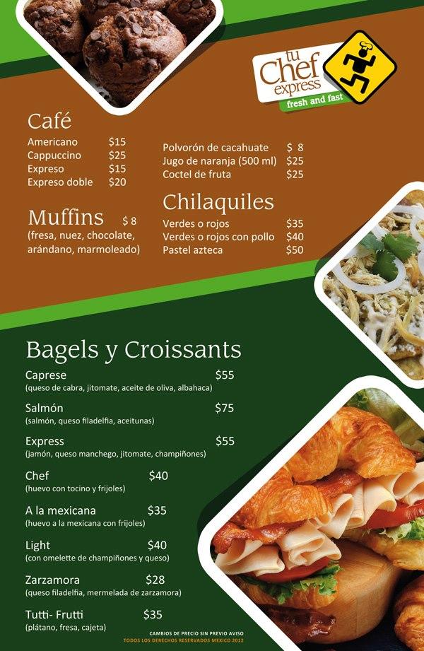 Menu at Tu Chef Express restaurant, Mexico City