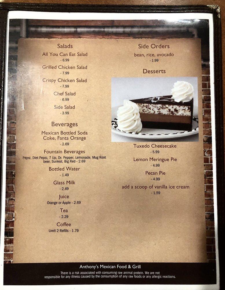 Menu at Anthony's Restaurant, Crystal City