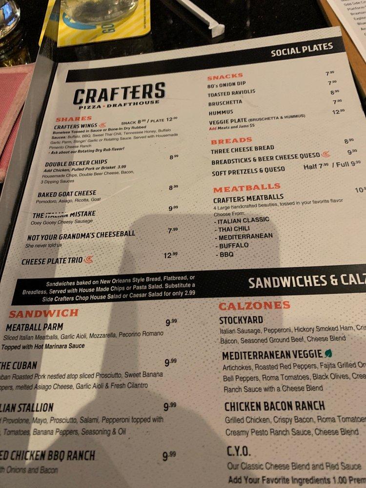 Menu at Crafters Pizza and Drafthouse pizzeria, Carmel