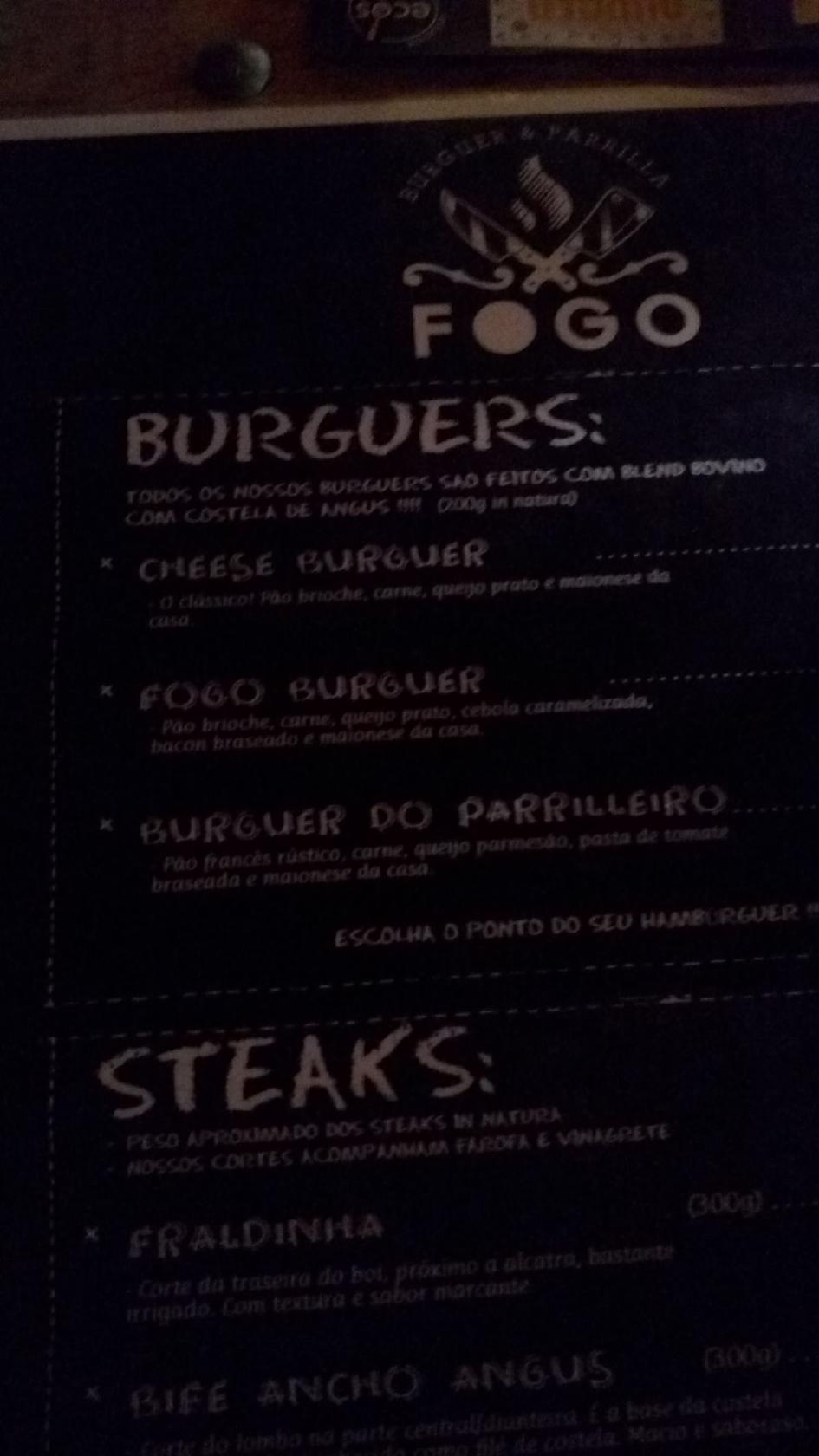 Menu em Fogo Burguer & Parrilla Setúbal @fogoburgers restaurante, Recife