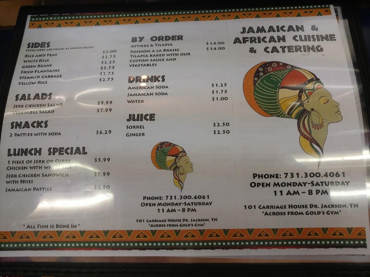 Menu at Jamaican & African Cuisine restaurant, Jackson, 289 Vann Dr Suite E