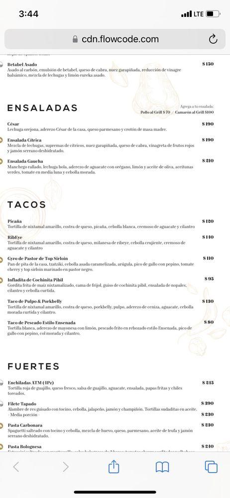 Carta del restaurante La Canasta, Saltillo, Blvd. Venustiano Carranza 2485