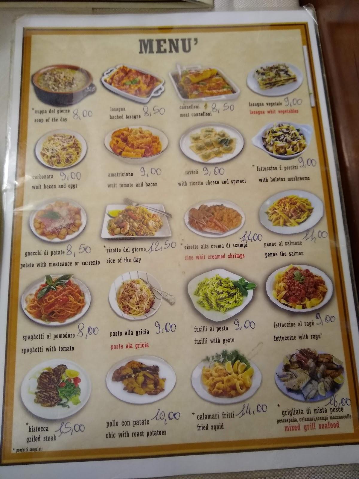 Menu at La Taverna Del Corso restaurant, Rome