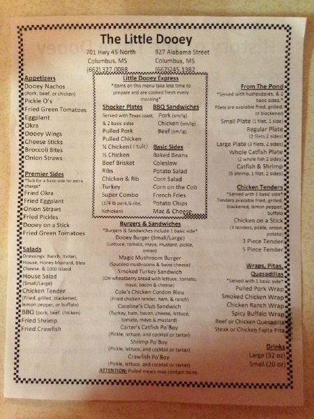 Menu at Little Dooey of East Columbus restaurant, Columbus
