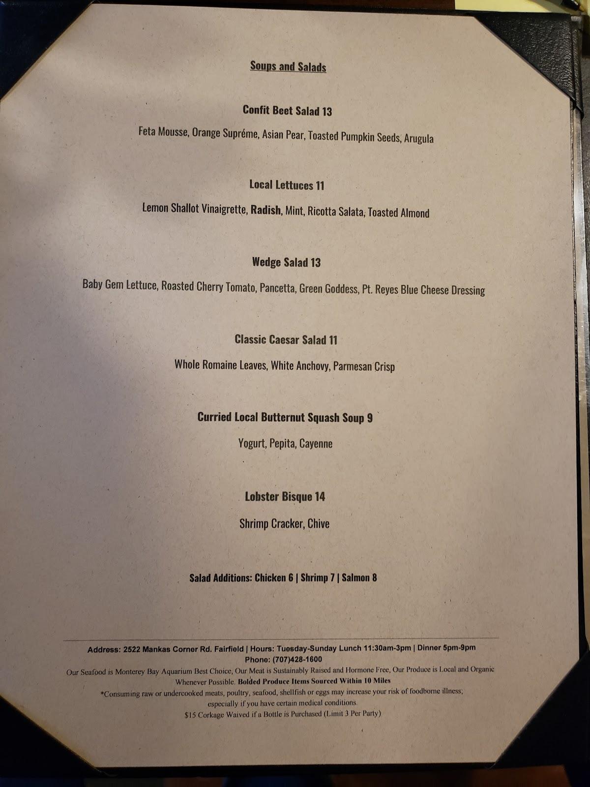 Menu at Mankas Grill steakhouse, Fairfield