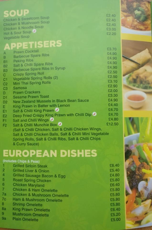 Menu at Martins Takeaway fast food, Bo'ness