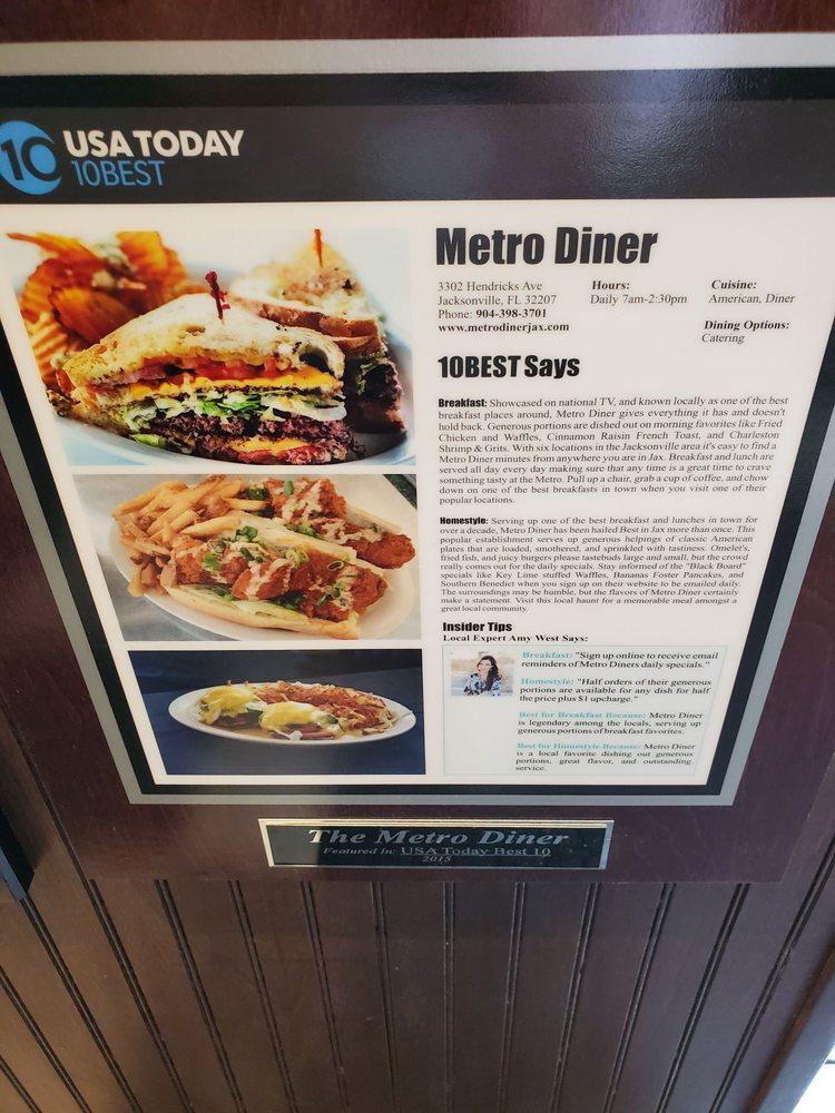 Menu at Metro Diner restaurant, Tampa