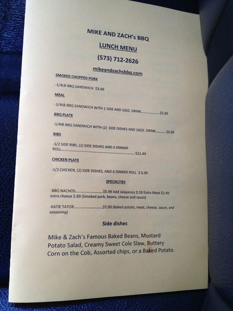 Menu at Mike & Zach BBQ, Poplar Bluff