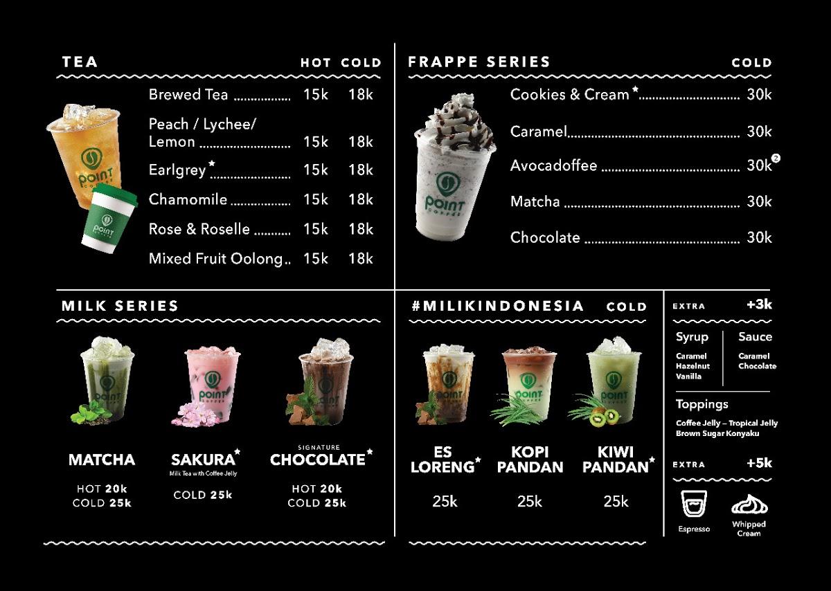 Menu at Point Coffee, South Tangerang, Jl. Jombang Raya No.77