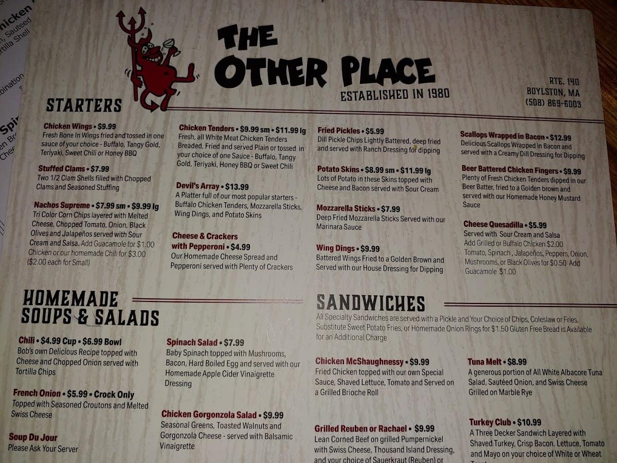 Menu at The Other Place Pub, Boylston