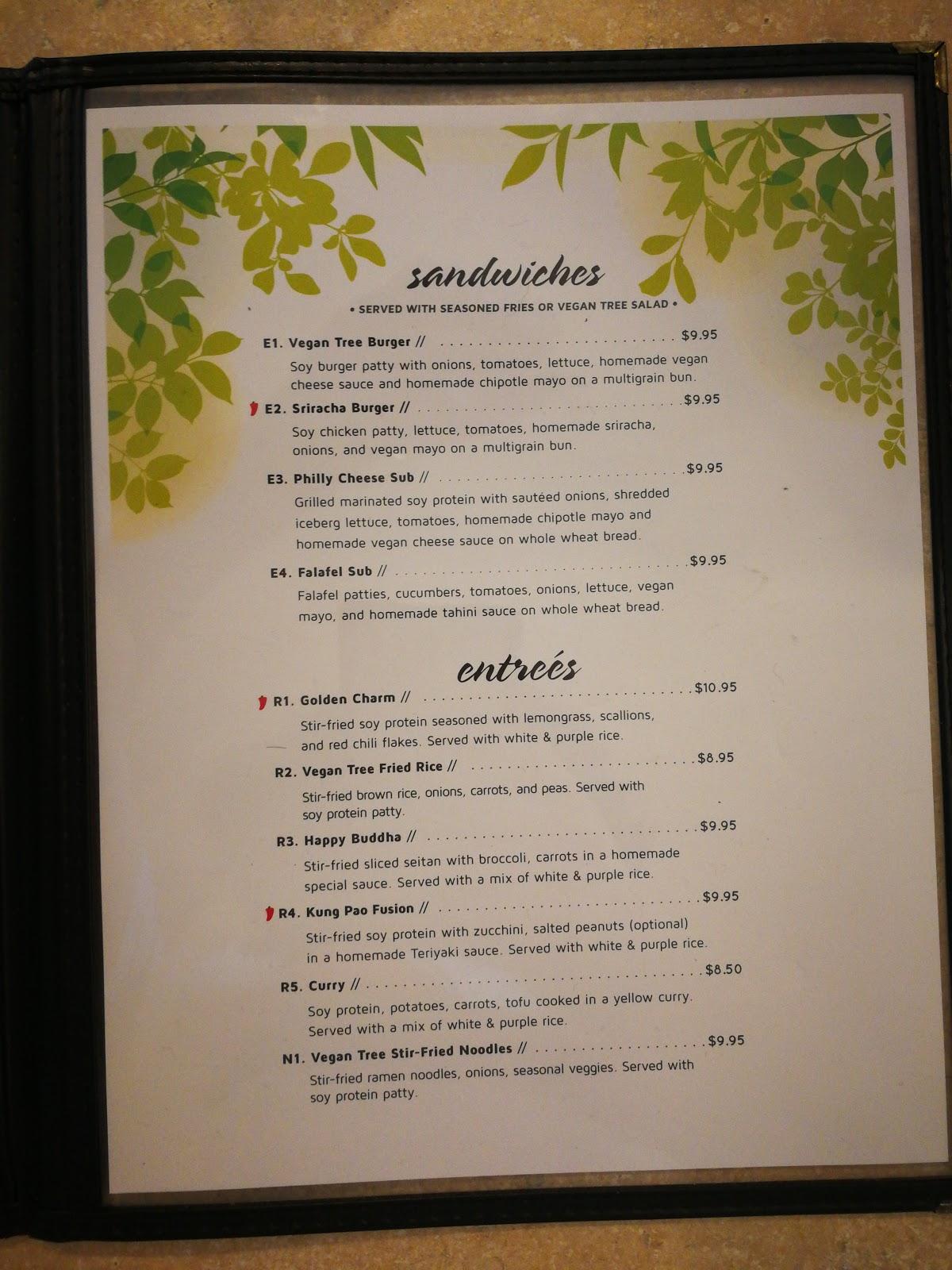Menu at Vegan Tree cafe, Matawan