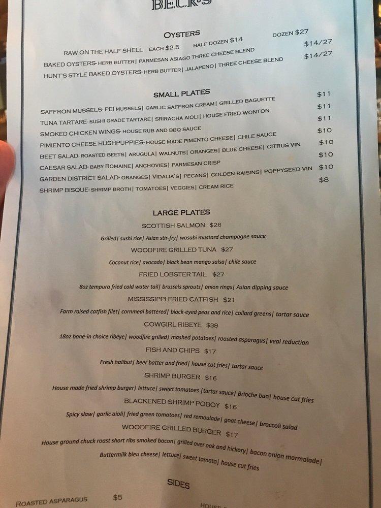 Menu at Beck's pub & bar, Augusta