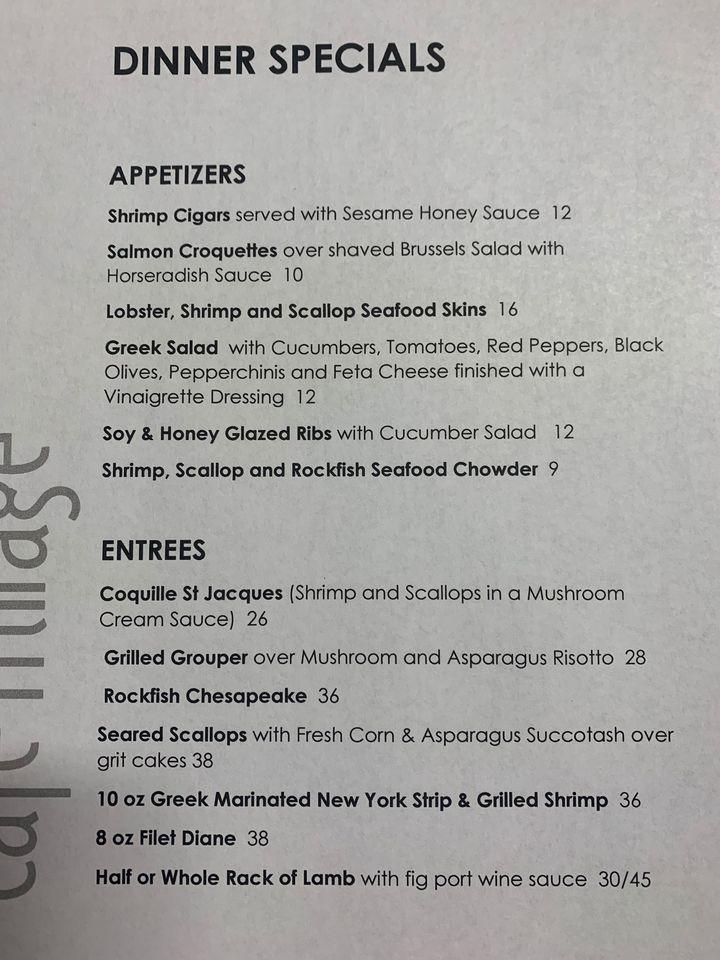 Menu at Cafe Mirage, Ocean City