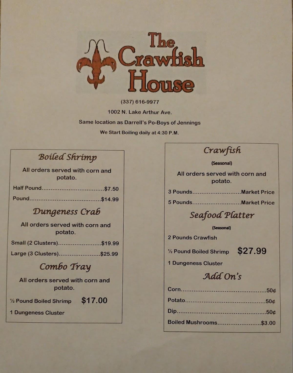 Menu at Darrell's of Jennings restaurant, Jennings