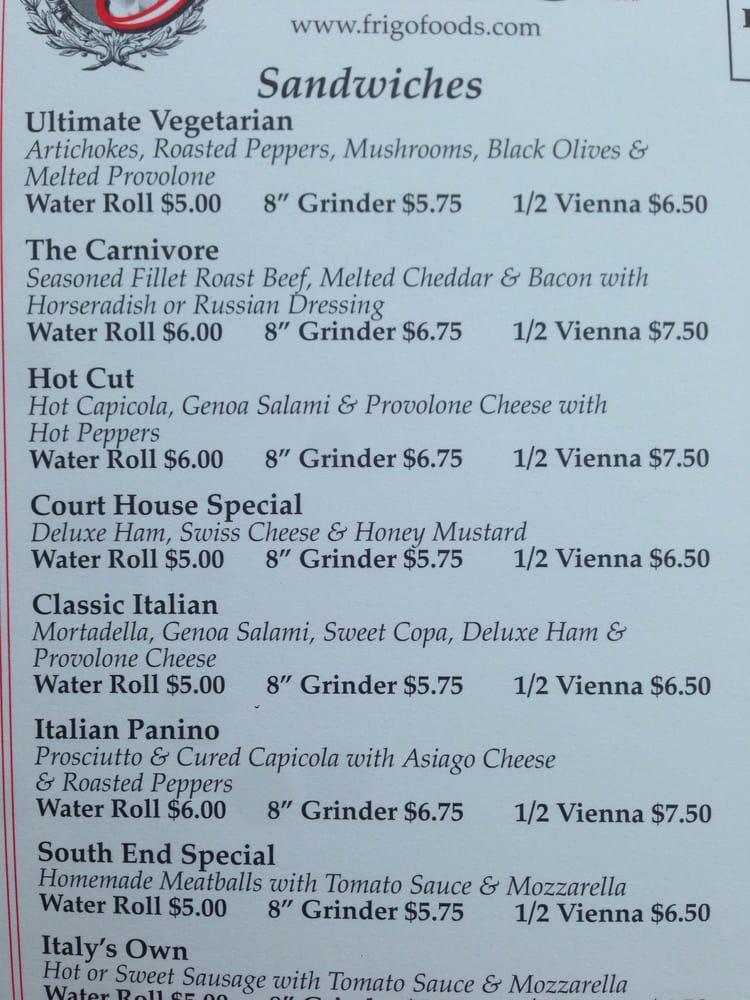 Menu at Frigo Foods restaurant, East Longmeadow