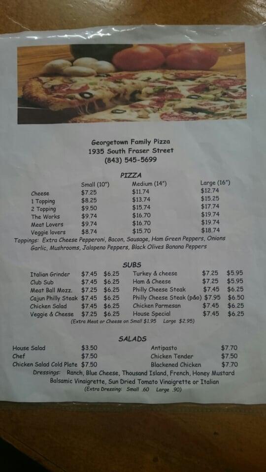 Menu at Georgetown Family Pizza pizzeria, Georgetown