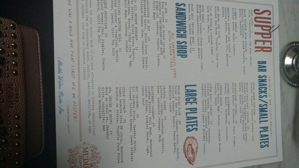 Menu at Muddy Waters Oyster Bar, Pittsburgh