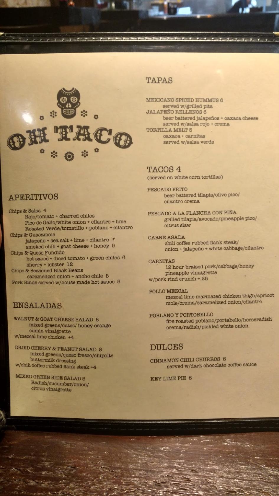 Menu at OH Taco pub & bar, Sandusky, 223 W Water St