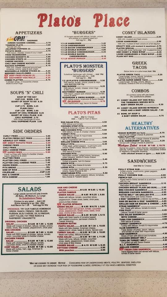 Menu at Plato's Place & Coney Island restaurant, Garden City