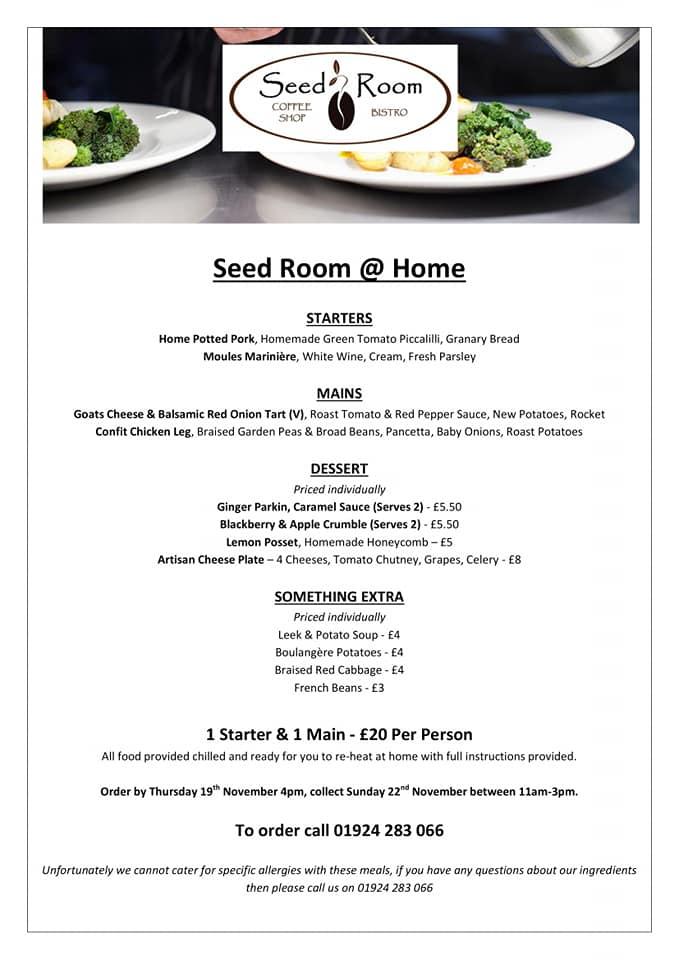 Menu at Seed Room cafe, Leeds