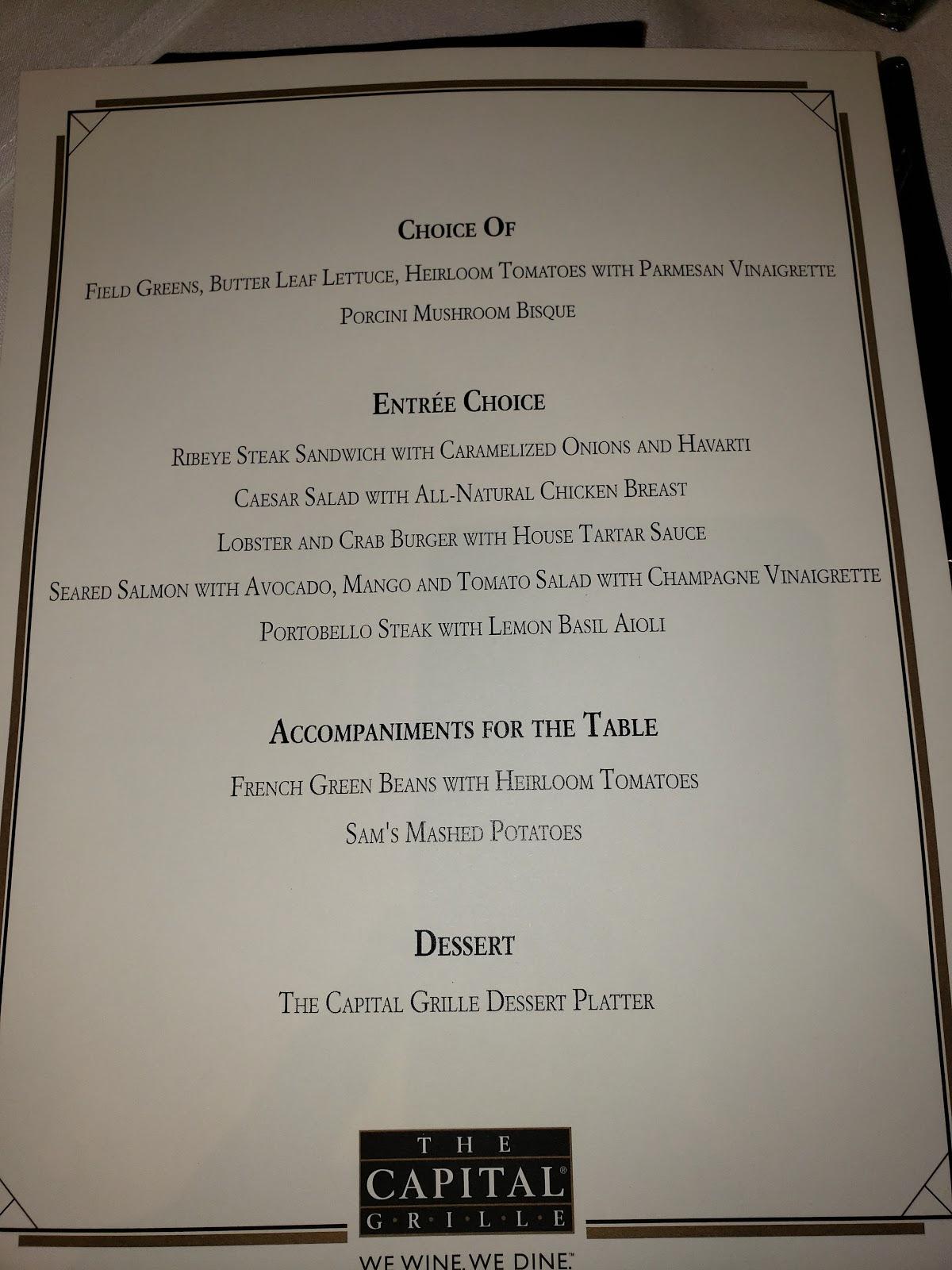 Menu at The Capital Grille pub & bar, Indianapolis