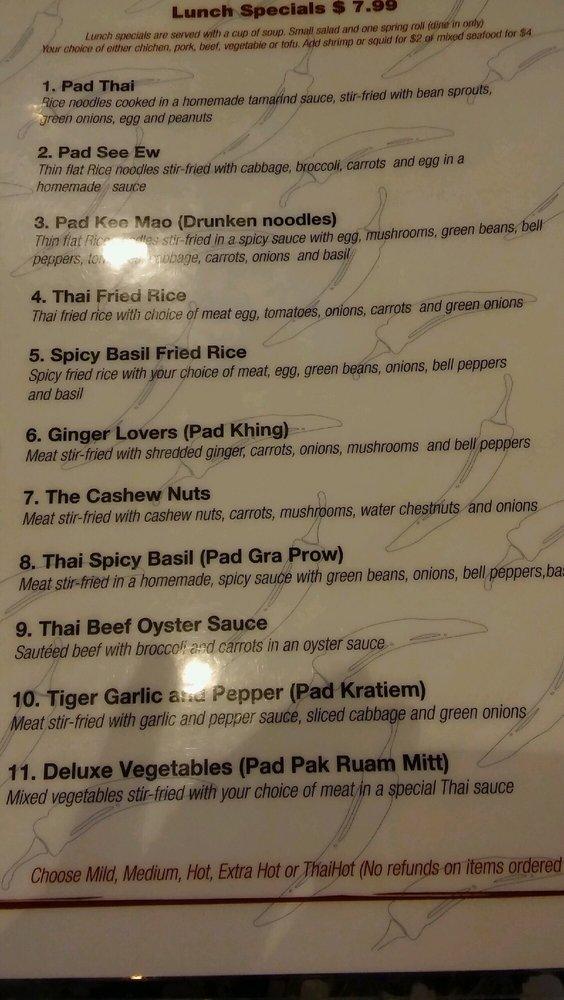 Menu at Zapp Thai Restaurant, Greenfield