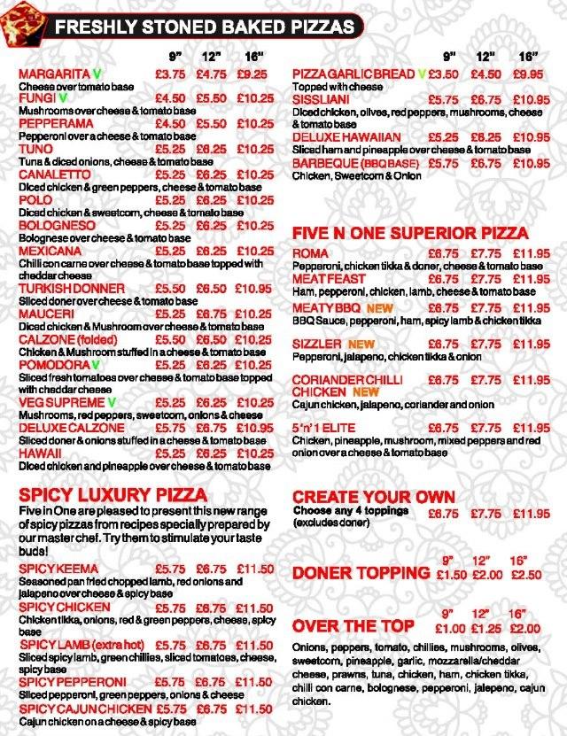 Menu at 5 N 1 fast food, Forfar