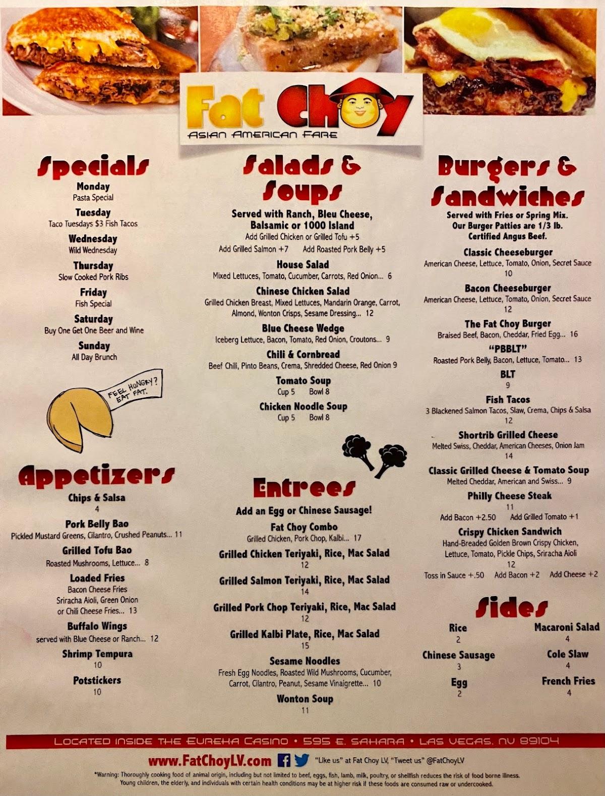 Menu at Fat Choy Restaurant, Las Vegas