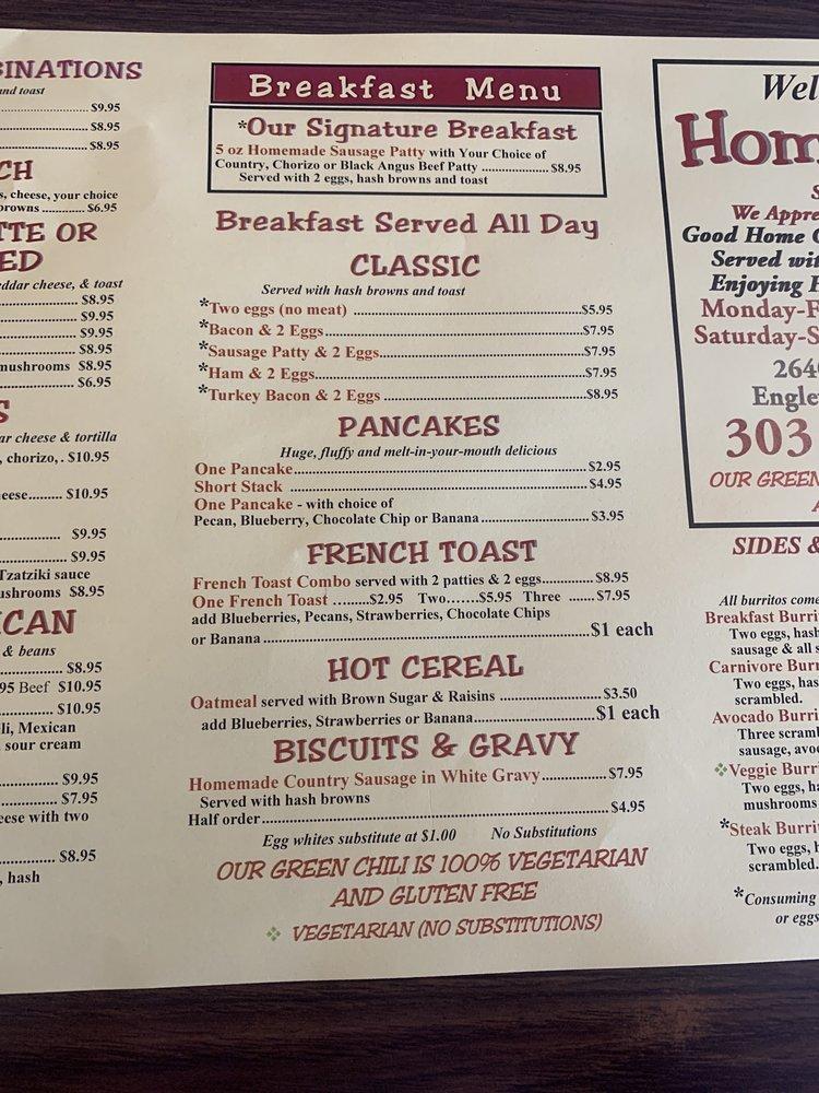 Menu at Home Cafe, Englewood, W Hampden Ave