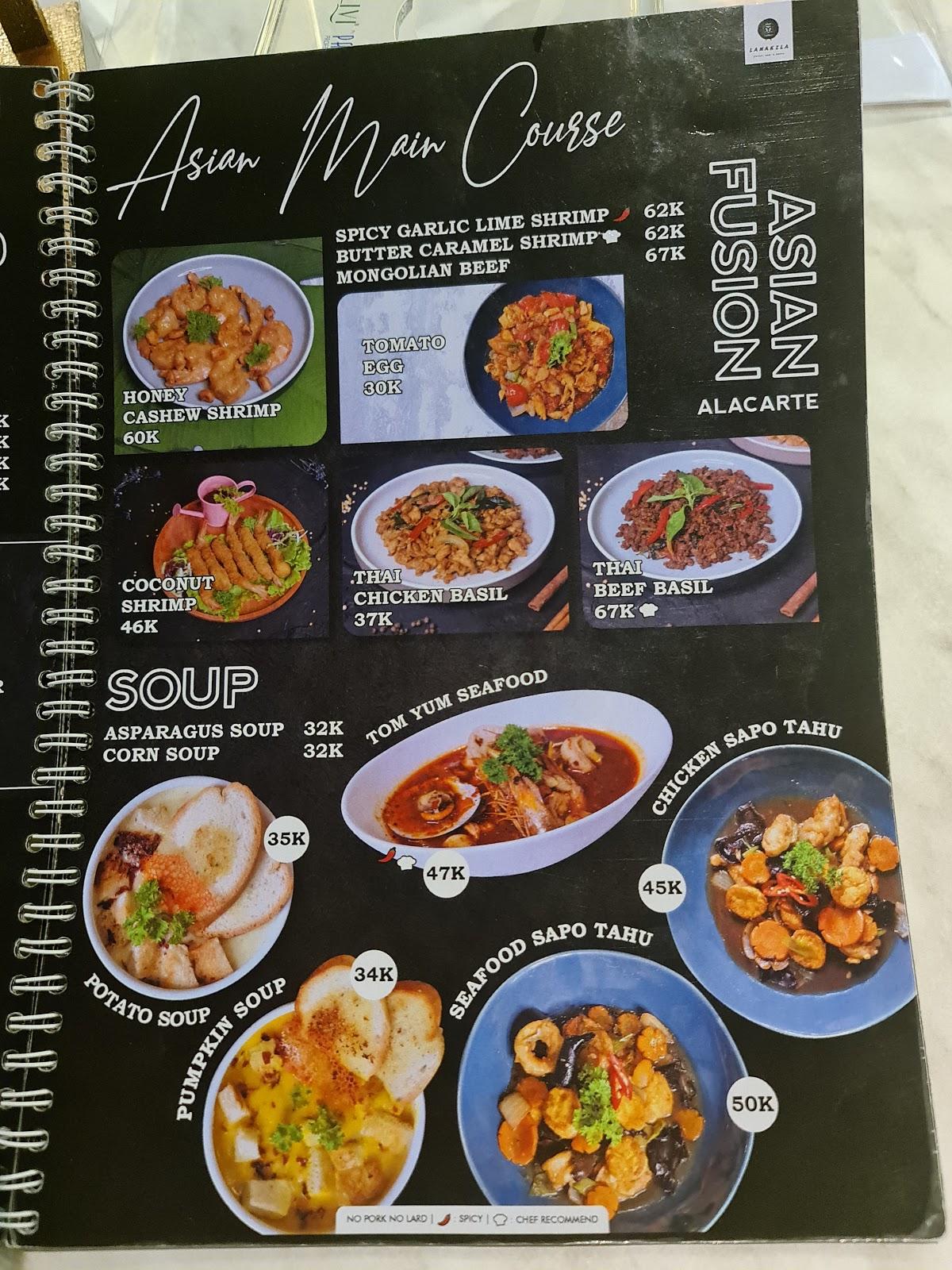 Menu at Lanakila restaurant, Samarinda