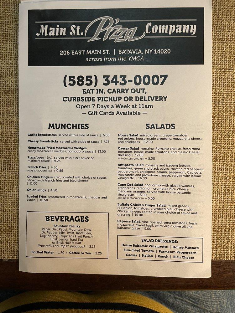 Menu at Main Street Pizza Company pizzeria, Batavia