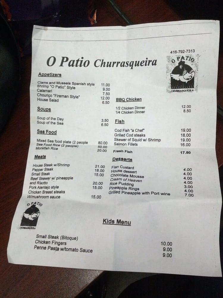 Menu at O Patio Churrasqueira restaurant, Toronto