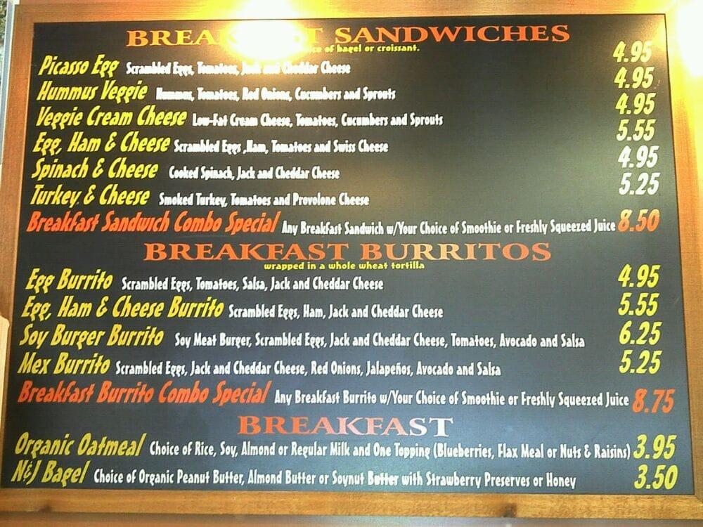 Menu at Picasso Naturals restaurant, San Diego