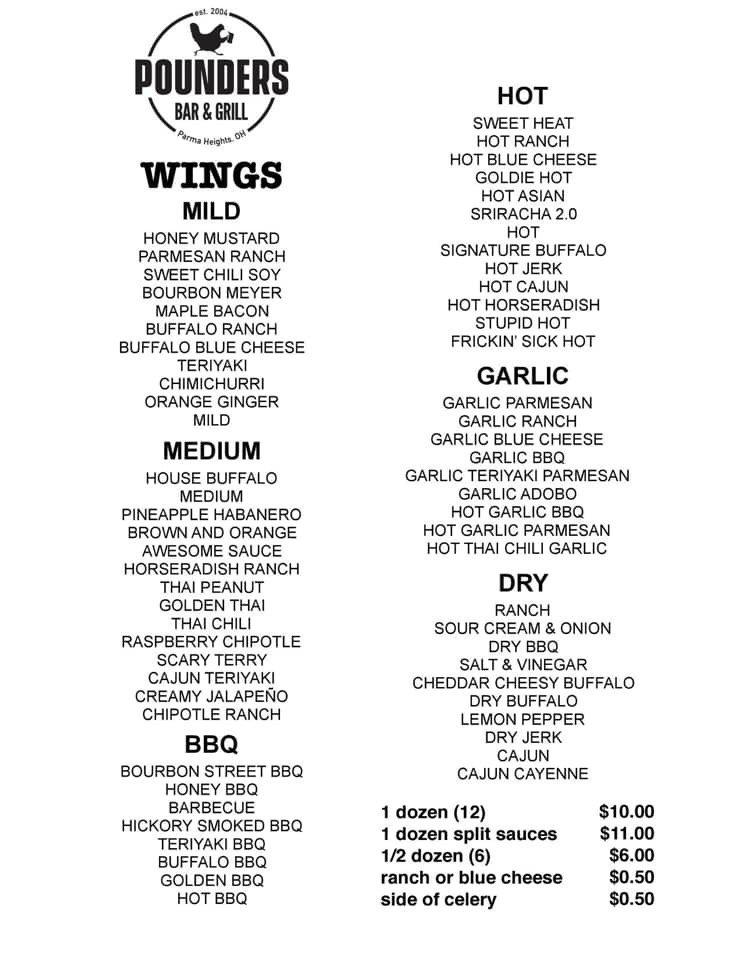 Menu at Pounders Bar & Grill, Cleveland