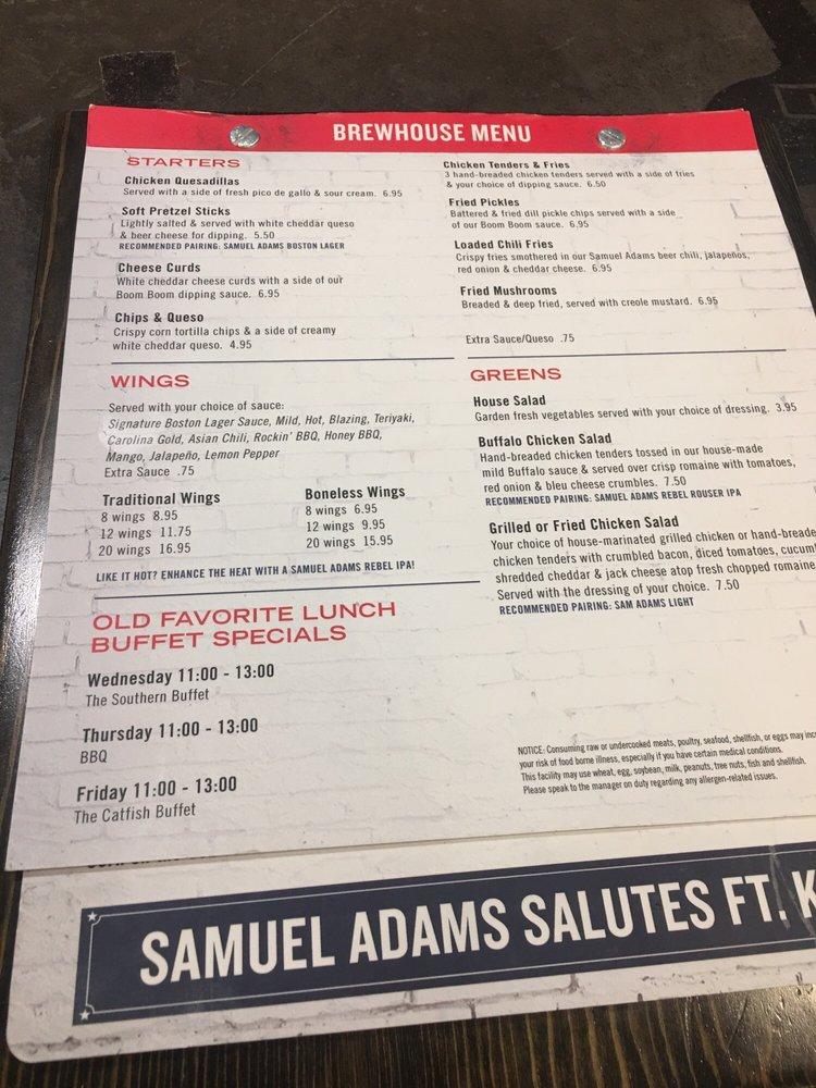 Menu at Samuel Adams Brewhouse pub & bar, Fort Knox