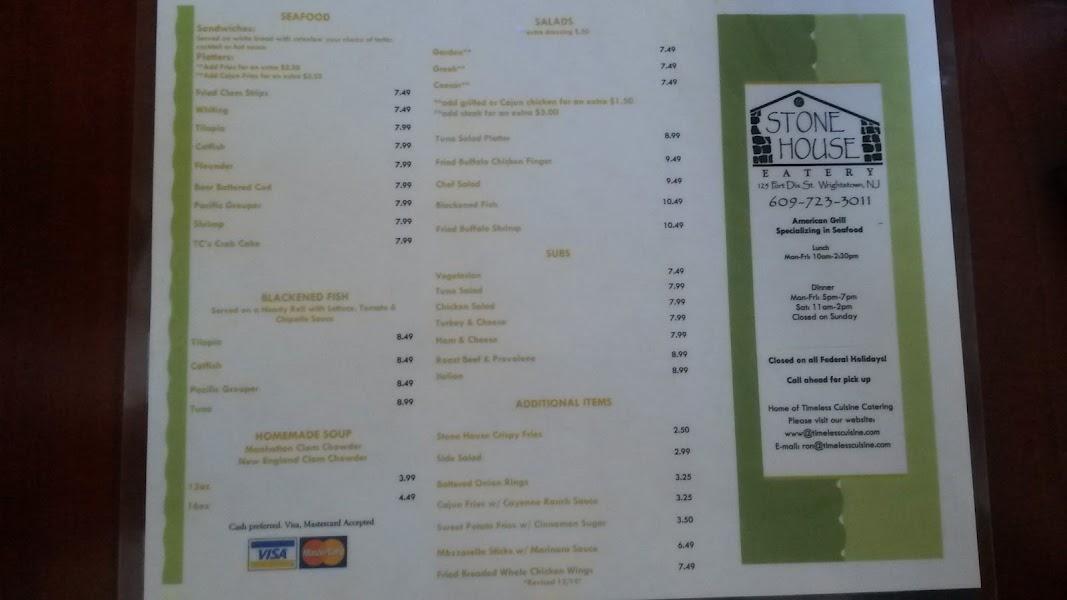 Menu at Stone House Eatery restaurant, Wrightstown