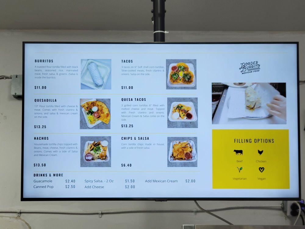 Menu at Border Burrito restaurant, Vancouver