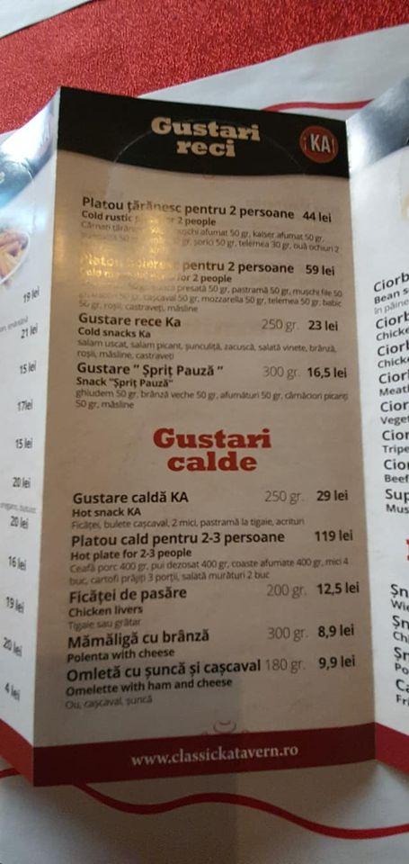 Speisekarte von Classic Ka Tavern, Bukarest